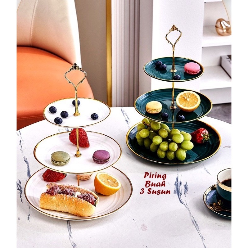 Jual Tiang Besi List Gold Piring Buah Unik 3 Susun Tiang Besi Pring Kue ...