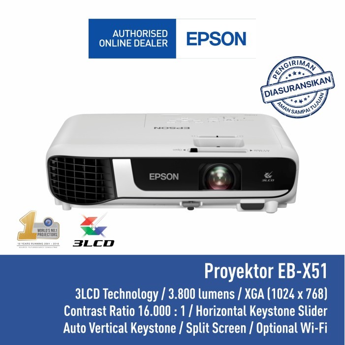 Jual Proyektor EPSON EB-X51 EBX51 EB X51 Pengganti EB-X450 X450 3800 XGA | Shopee Indonesia