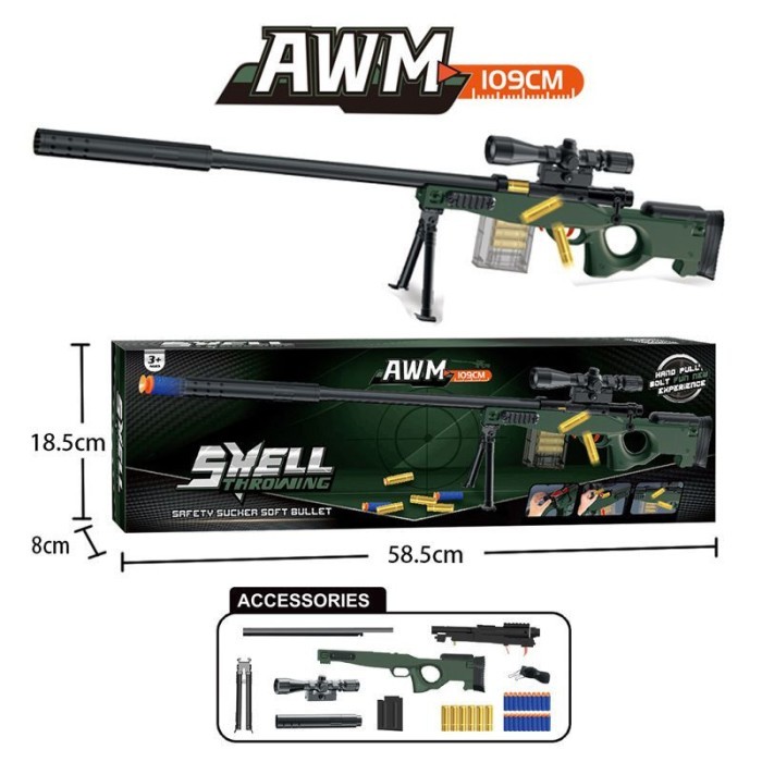 Jual Mainan Anak Laki Laki AWM Sniper Nerf Tembak Peluru Gun Soft ...