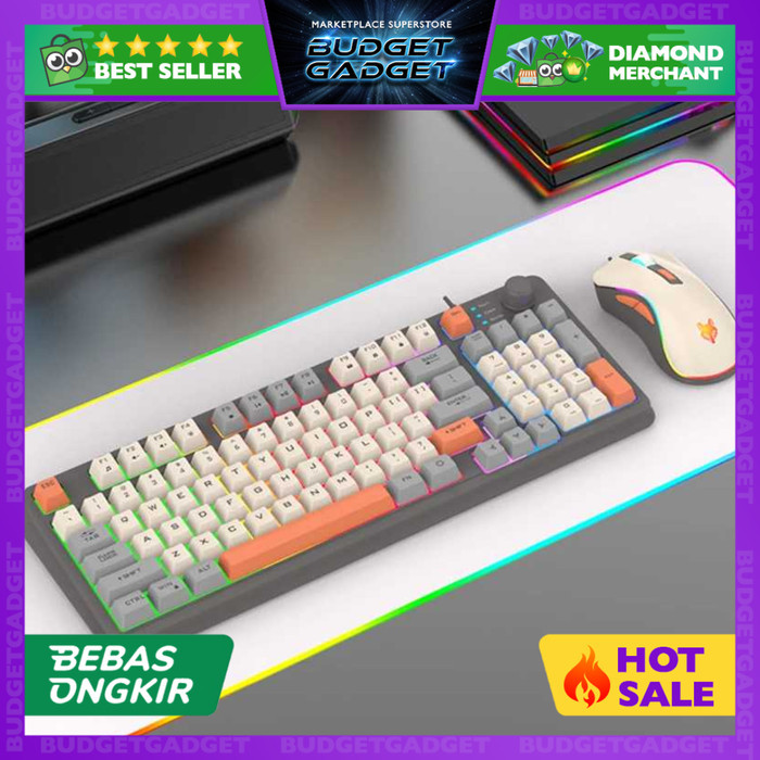 Jual Combo Gaming Keyboard Mouse RGB LED USB Wired 94 Keys Top Knob ...