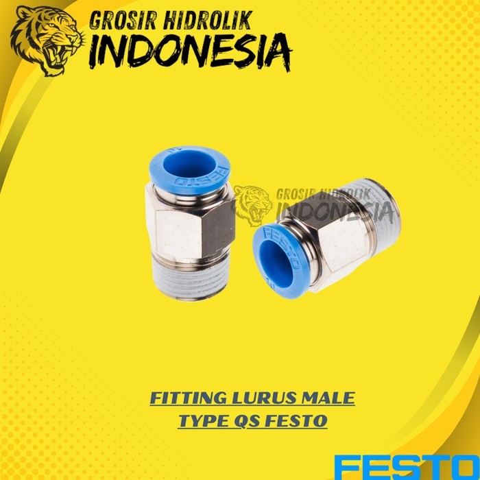 Jual QS-6-3/8 FESTO ONE TOUCH FITTING LURUS MALE SLIP LOCK FUSH IN CONNECTOR SELANG 6MM DRAT 3/8 ...