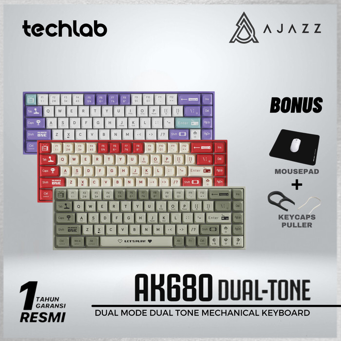 Jual Ajazz AK680 / AK-680 Dual Tone 65% Mechanical Keyboard Wired ...