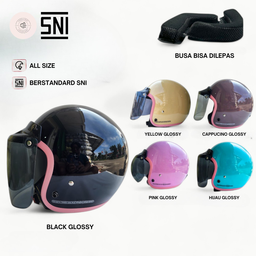 Jual Helm Bogo Dewasa Polos Solid Full Warna Helem Retro CG Hitam List ...