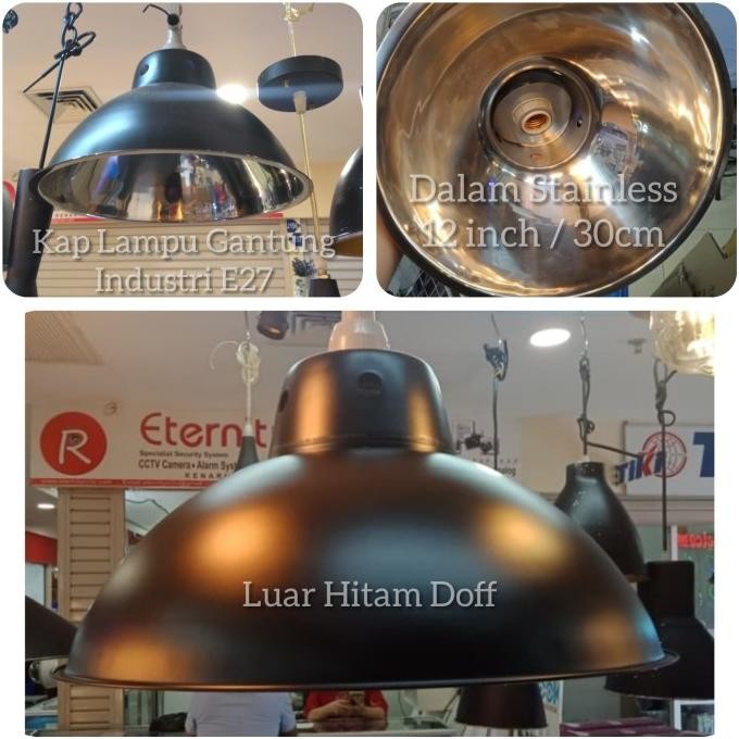 Jual Kap Lampu Gantung Industri Hitam Stainless Fitting E27 30cm 12inci | Shopee Indonesia
