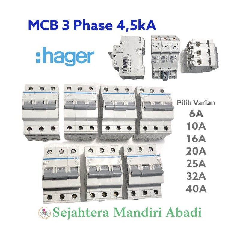 Jual Mcb Hager 3Phase Varian 6A 10A 16A 20A 25A 32A 40A Tipe My 4,5Ka | Shopee Indonesia
