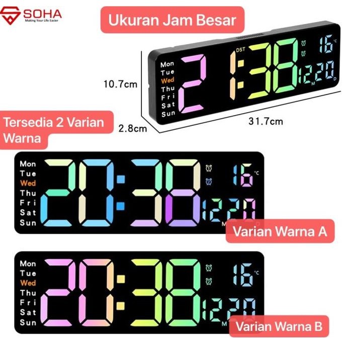 Jual JD-5529 Jam Digital LED Besar Dinding Kalender Hari Alarm Clock ...