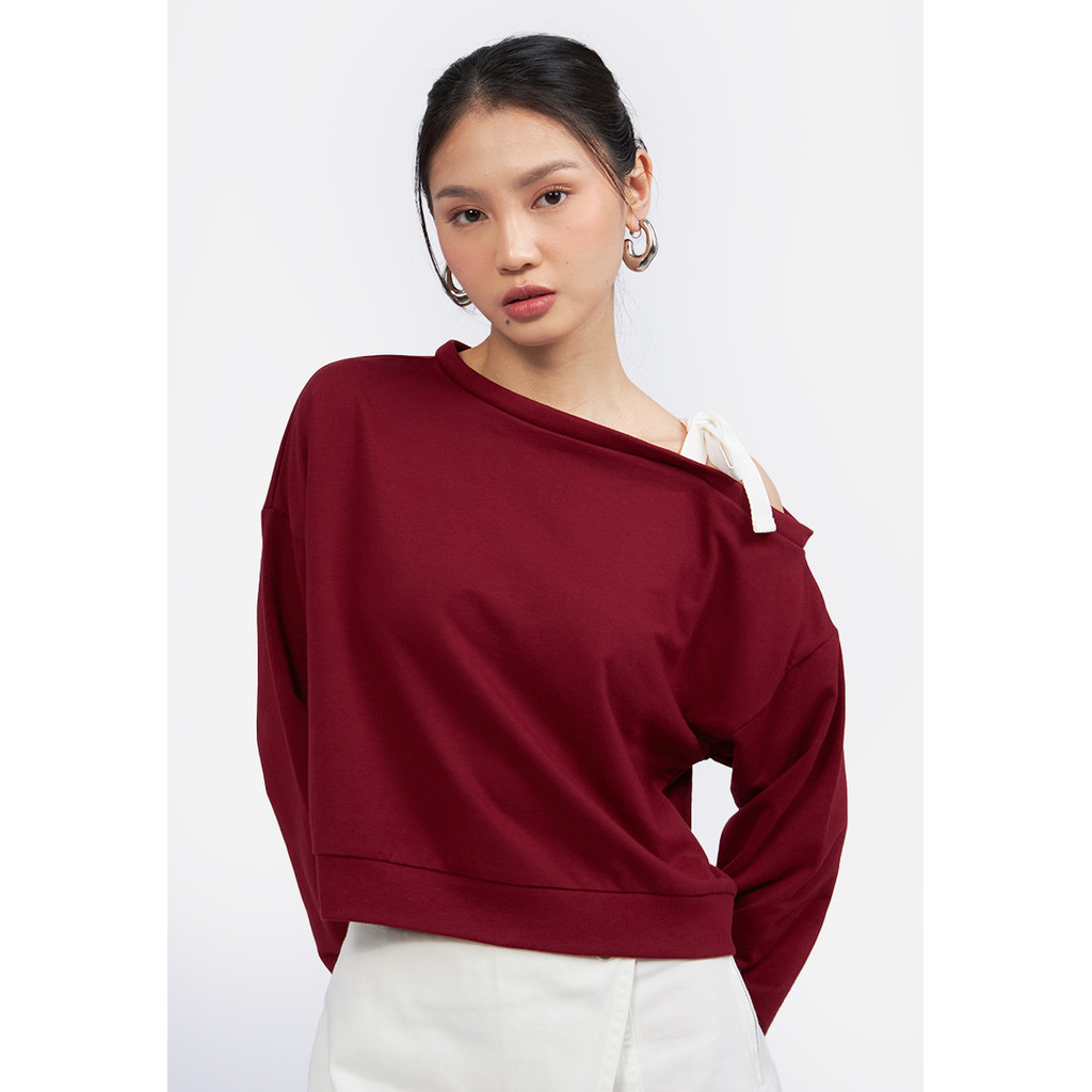 Jual COLORBOX Strap Off Shoulder Sweatshirt Dark Red | Shopee Indonesia