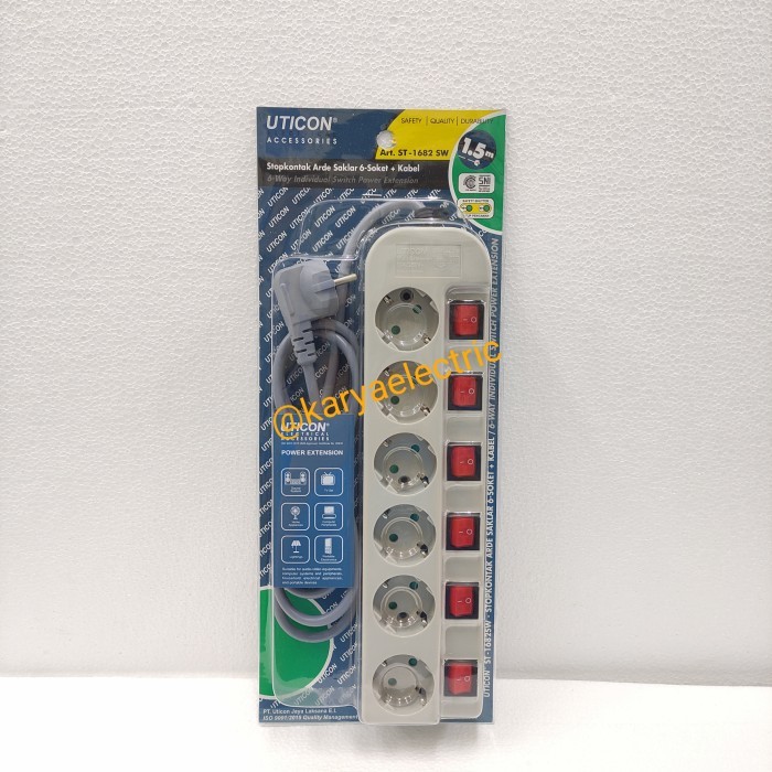 Jual Stop kontak Uticon 6 lubang switch ST1682SN | Shopee Indonesia
