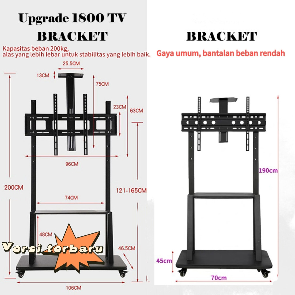 Jual Bracket standing roda LED TV 32"- 100" + Tray,Braket TV Standing ...