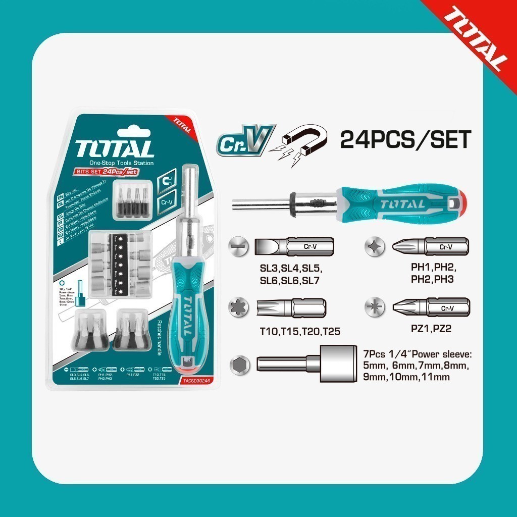 Jual 【TOTAL】24 Pcs Set Obeng Ratchet/24 Pcs Ratchet Screwdriver Set ...