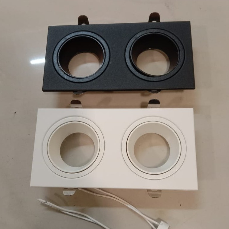 Jual kap halospot lampu mr16 2 Lubang hitam dan putih 2 gang double trimless housing spotlight ...