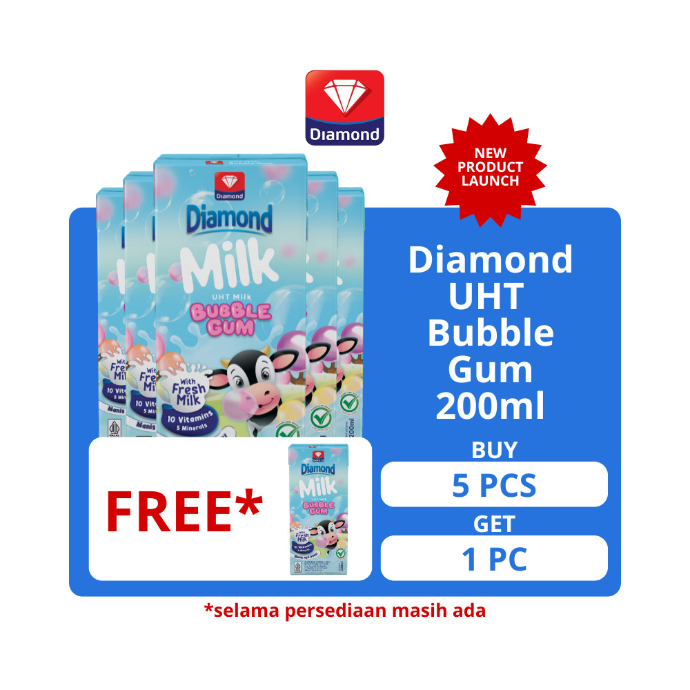 Jual Diamond Milk Susu UHT Bubble Gum 200ml x 5 pcs | Shopee Indonesia