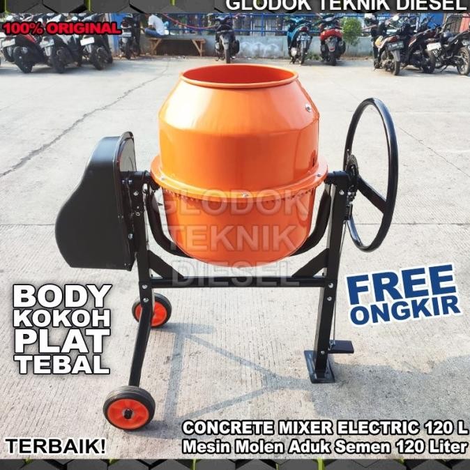 Jual MESIN PENGADUK SEMEN MOLEN LISTRIK 120L CONCRETE MIXER 120 LITER ORIGINAL DAN TERPERCAYA ...