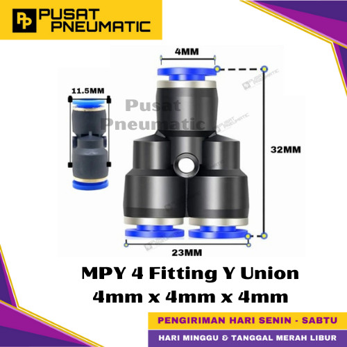 Jual MPY 4 One Touch Union Y Fitting Slip Lock Socket Push In Connector ...
