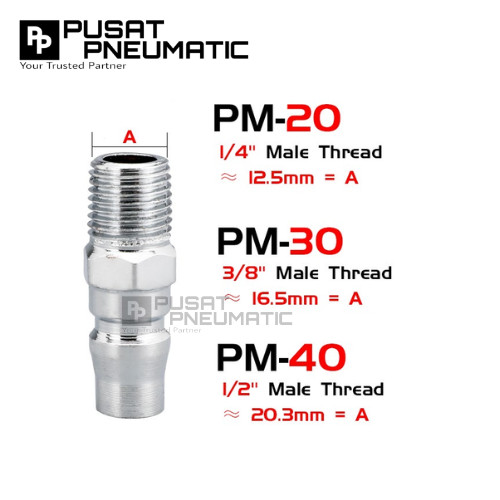 Jual PM 40 Air Quick Release Joint Coupling Coupler Male Connector ...