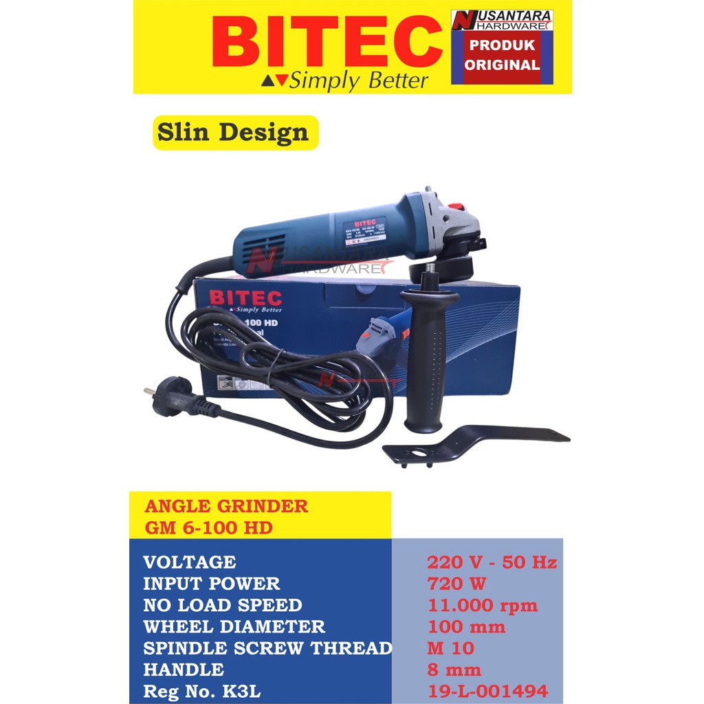 Jual angle grinder 4" bitec gm 6-100 hd, gerinda tangan model bosch gm ...
