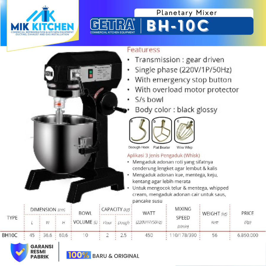 Jual GETRA PLANETARY MIXER BLACK BH-10C / BH10C PLANETARY MIXER HITAM ...
