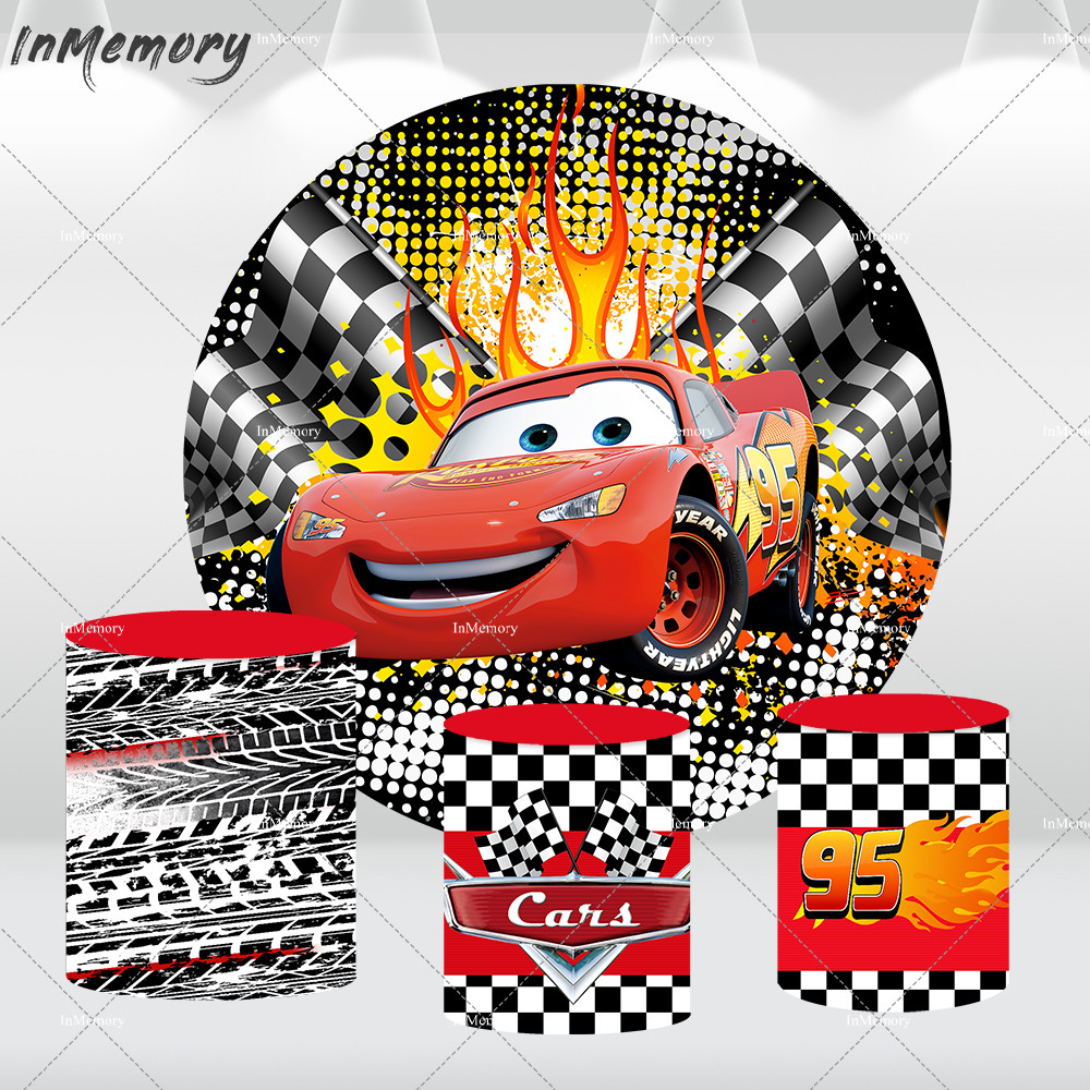 Jual Boy Birthday Decoration Custom Mcqueen Cars Round Backdrop ...