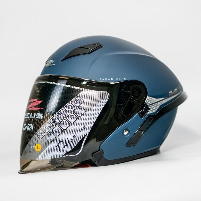 Jual Helm Zeus Zs-631 Zs631 Bs2 Ffgriblu/Sil Half Face Double Visor Zei ...