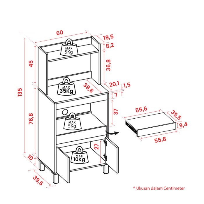 Jual Kabinet Lemari Rak Dapur Kecil 60Cm Microwave Rice Cooker Bandung ...