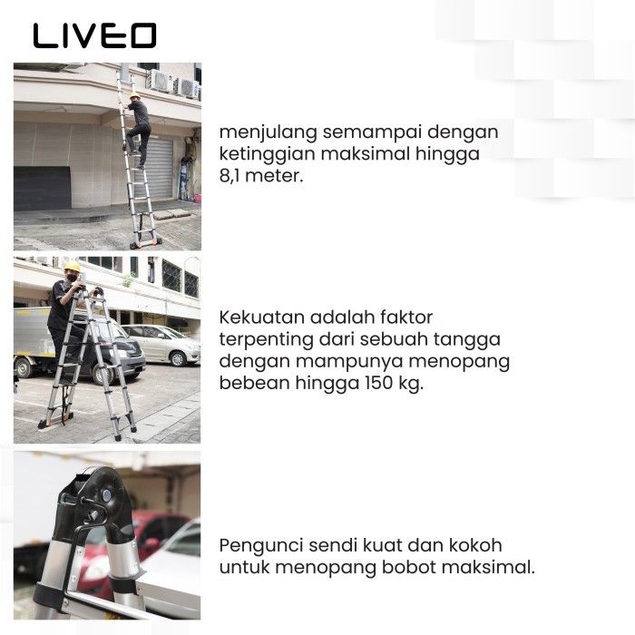 Jual Tangga Teleskopik 8 Meter Double LV228 Merk Liveo Tangga Telkom 8M ...