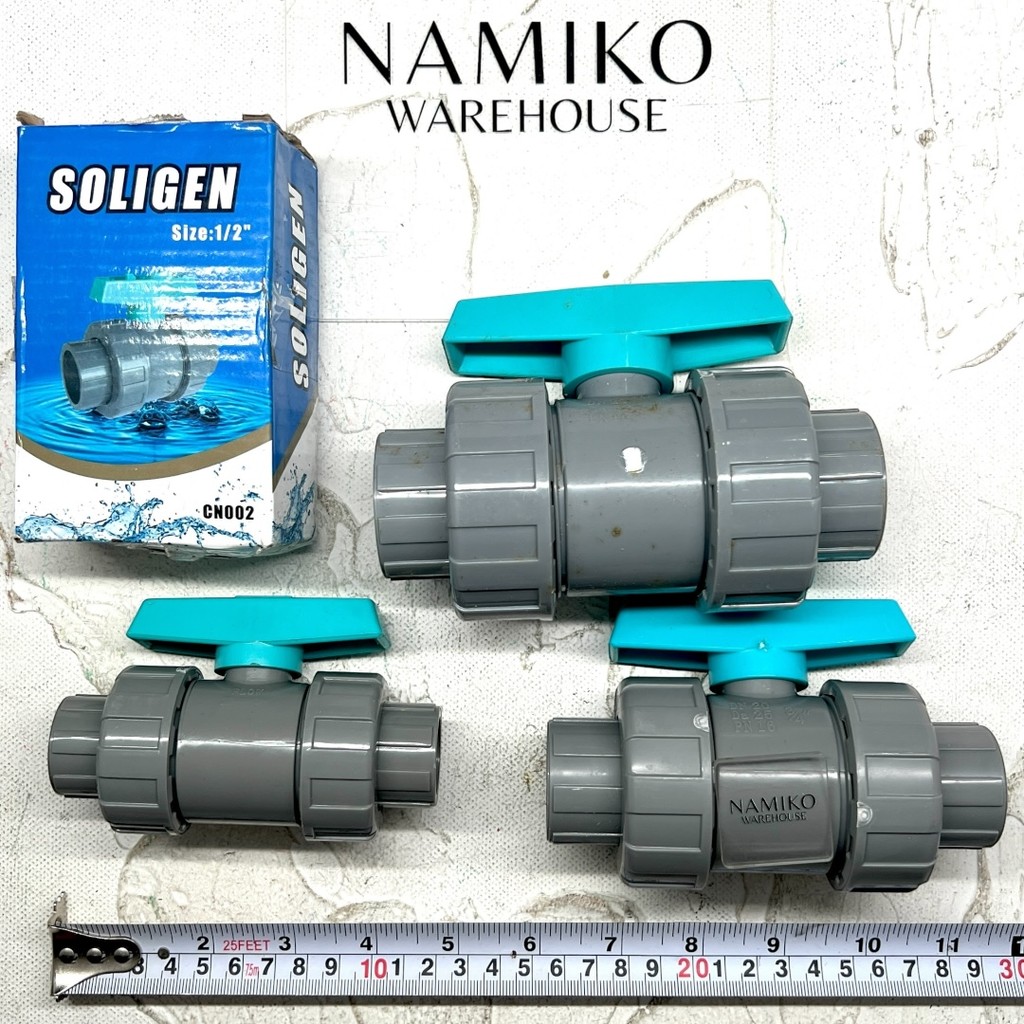 Jual SOLIGEN Ball Valve stop kran air water mur PVC 1/2 3/4 1 inch ...
