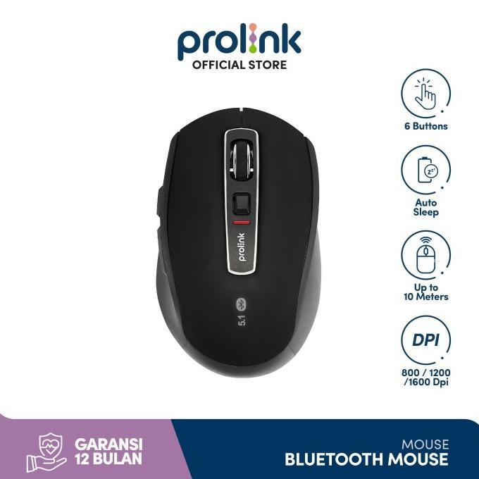 Jual Prolink Mouse Wireless Bluetooth 5.1 Bt 6 Button Dpi 800-1600 ...