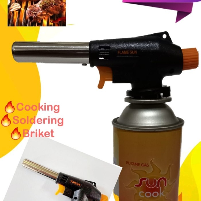 Jual Paket blowtorch flame gun termasuk gas kaleng portable sun cook ...