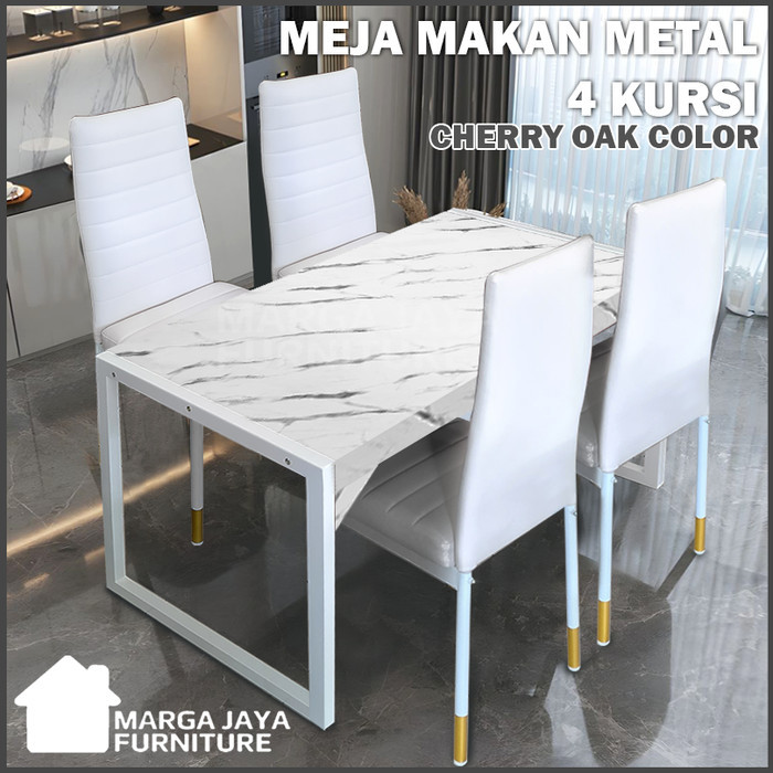 Jual Meja Makan marmer Set 6 Kursi Stainless Steel dining table putih | Shopee Indonesia
