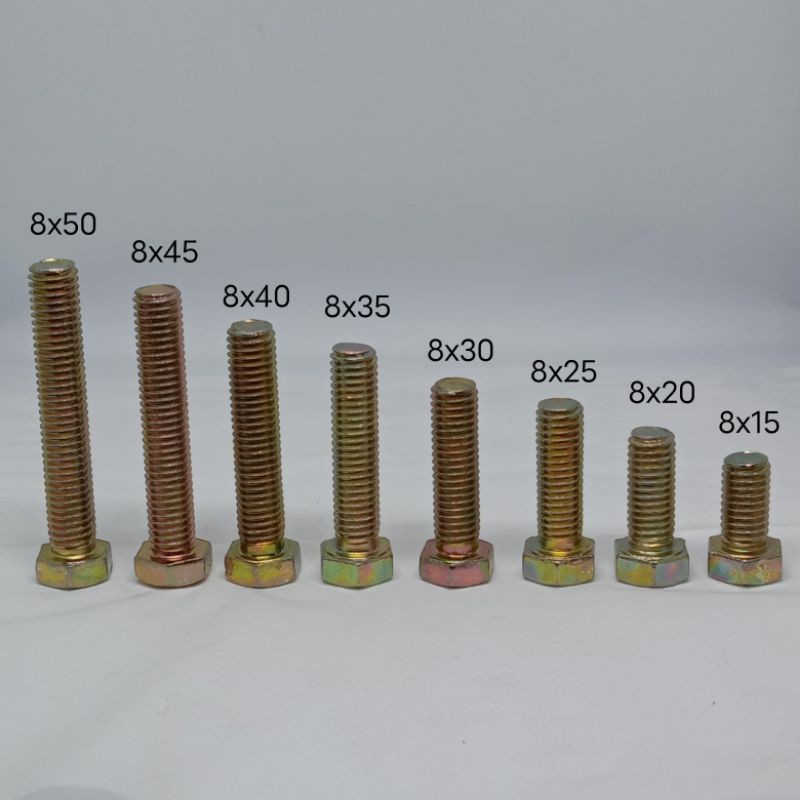 Jual Baut Mur Kuning M8x25 BMK M8x25 Kepala Kunci 12 panjang 2,5 cm | Shopee Indonesia