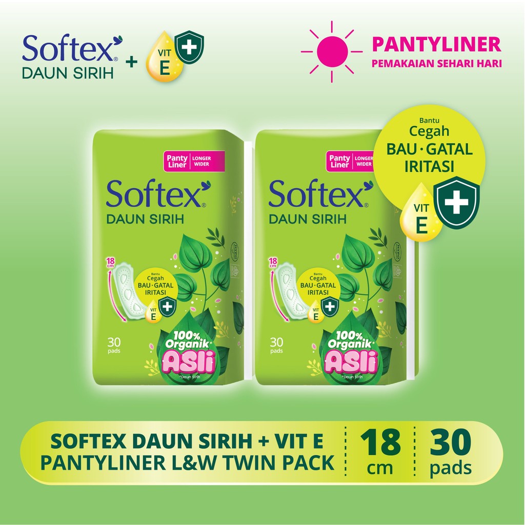 Jual Pantyliner Softex Daun Sirih + Vitamin E Longer & Wider 30s x 2 ...