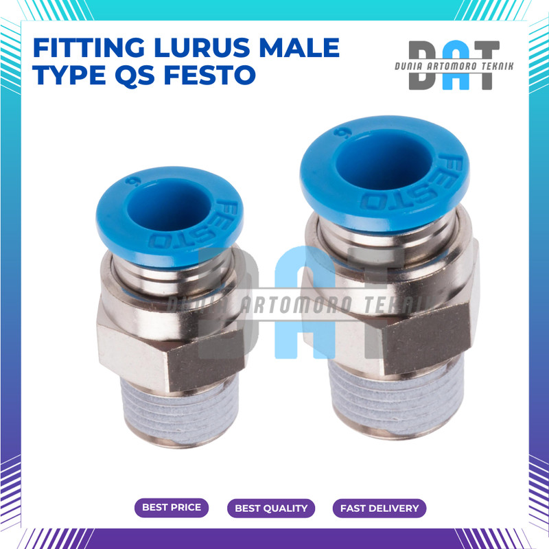 Jual QS-1/8-8 One Touch Fitting Lurus Male Slip Lock Socket Push In Connector Nipple Nepel ...