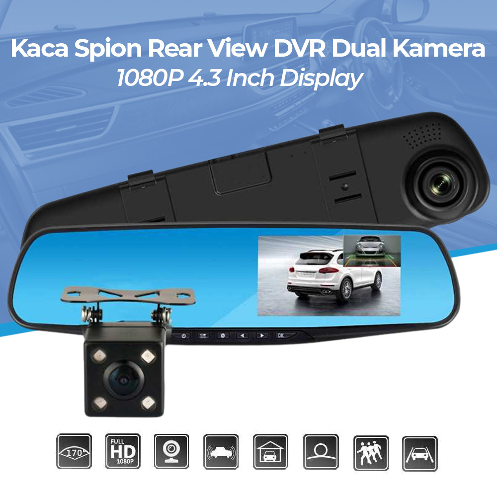 Jual Spion Rear View DVR Dual Kamera Dashcam 1080P 4.3 Inch Display ...
