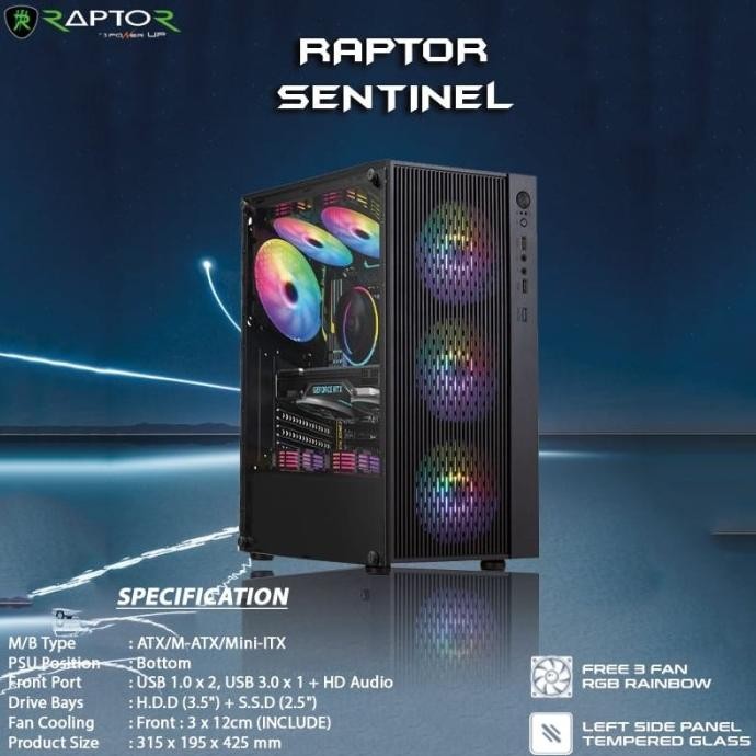 Jual Casing Pc Raptor Sentinel With 3 Rgb Fan Baru!! | Shopee Indonesia
