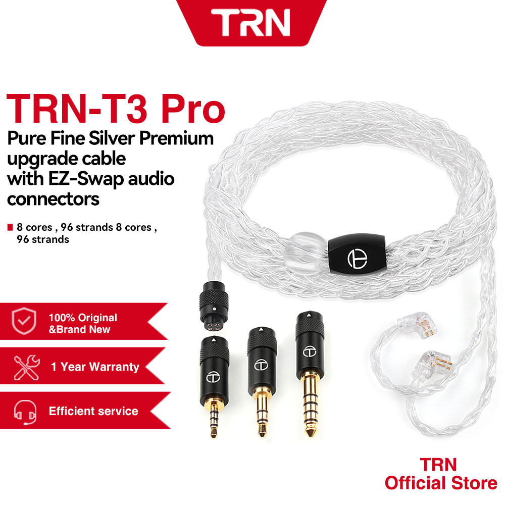 Jual TRN T3 PRO 8 Core Pure Silver Cable 2.5/3.5MM Dengan Konektor MMCX/2PIN Kabel Earphone yang ...