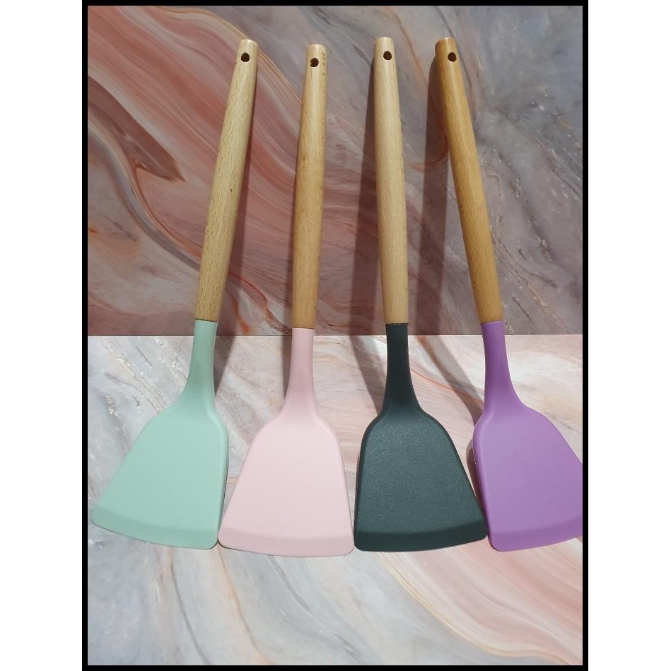 Jual Spatula Masak Silikon Gagang Kayu 32Cm / Sutil / Sodet Tahan Panas ...
