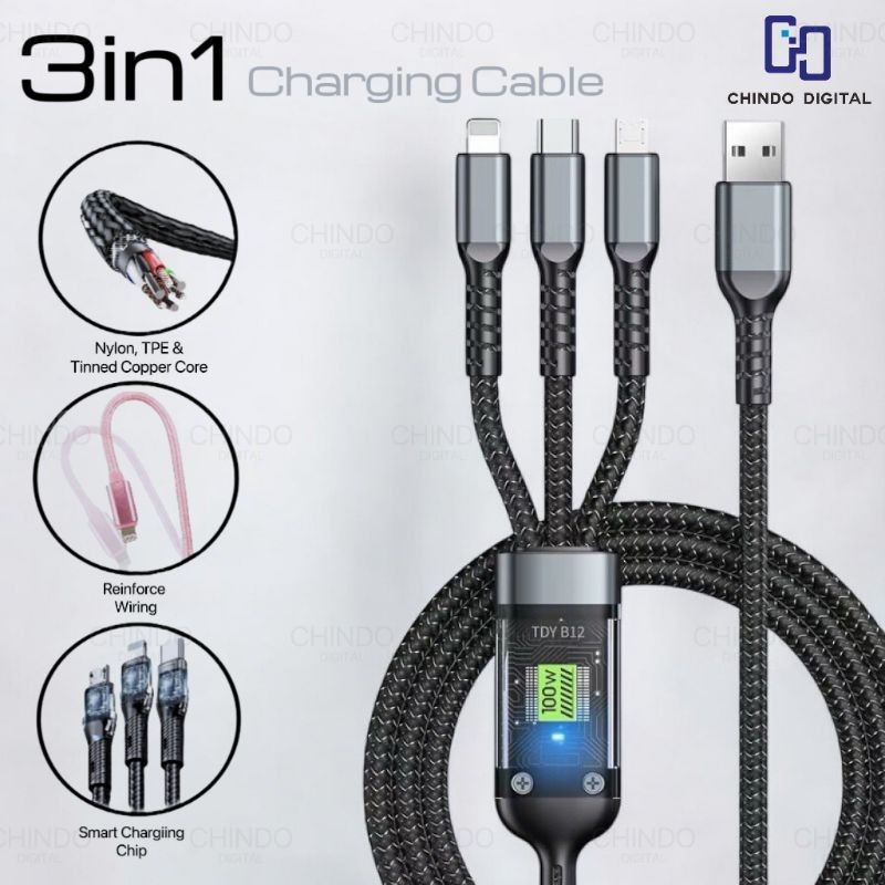 Jual [CDOS] Kabel Data Cable Data 3In1 MIcro USB Type-C Lighting Fast Charging Kabel 3In1 ...