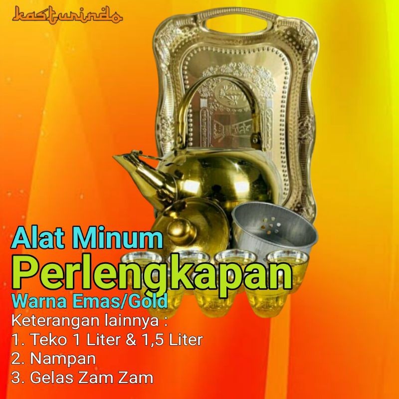 Jual Alat Minum Air Zam Zam Oleh Oleh Haji Umrah Teko Emas Gelas ...