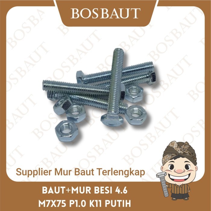 Jual Baut Mur Besi M7x75 Putih (Kunci 11) | Shopee Indonesia