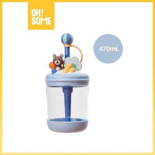 Jual OHSOME AIKESI Bear Bottle with Straw Gelas Botol Minum Sedotan Anak 470ml | Shopee Indonesia