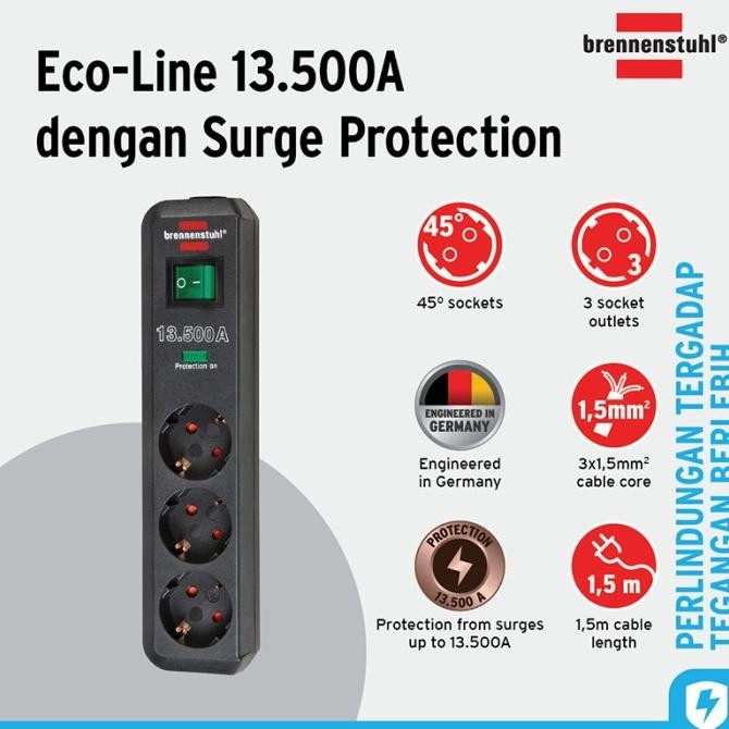 Jual Brennenstuhl Stop Kontak Eco-Line 13.500A 3-Socket Surge ...