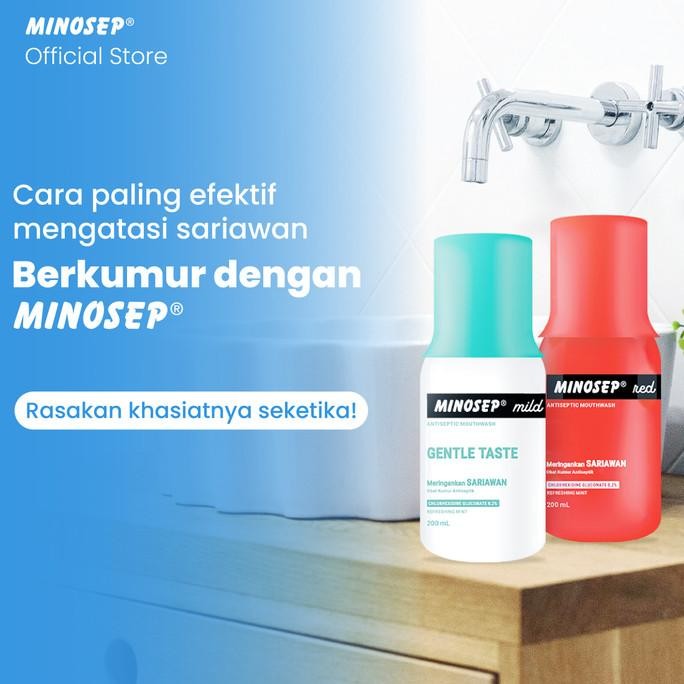 Jual Minosep RED Obat Kumur Antiseptik 200ml 4botol Sakit Gigi Sariawan ...