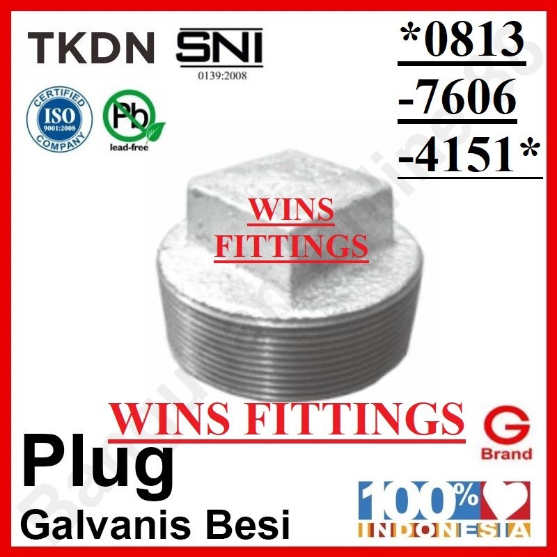 Jual PLUG 1/2" Besi Galvanis GLV GIP square Dop drat LUAR G 0,5" 0.5 1/ ...