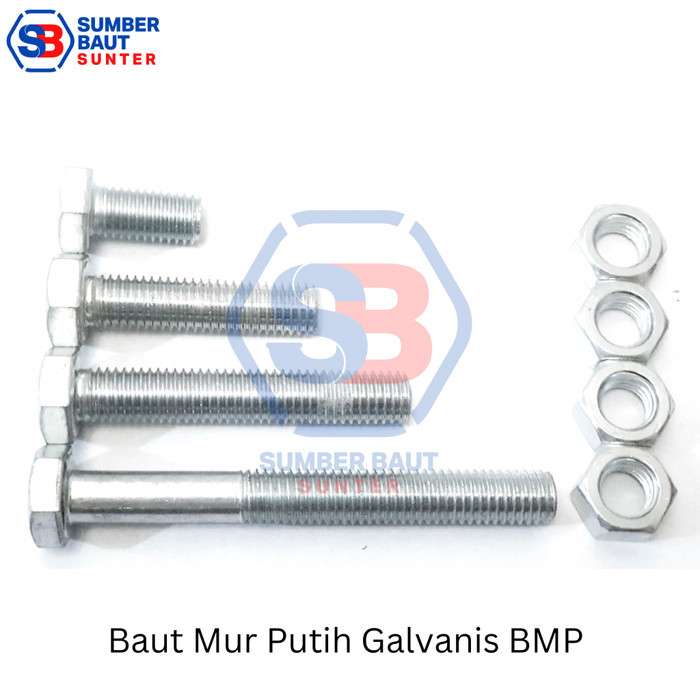 Jual M8x15 Baut Mur Hexagon Putih BMP Hex 8x15 Kunci 13 Galvanis ...