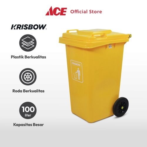 Jual Ready Ace - Krisbow 100 Ltr Tempat Sampah Plastik Outdoor Dengan Roda Kuning | Shopee Indonesia