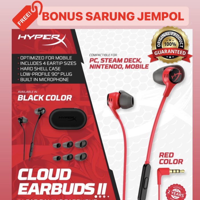 Jual Hyperx Cloud Earbuds Gaming Ear Phones With Mic Hyper X Earphone ...