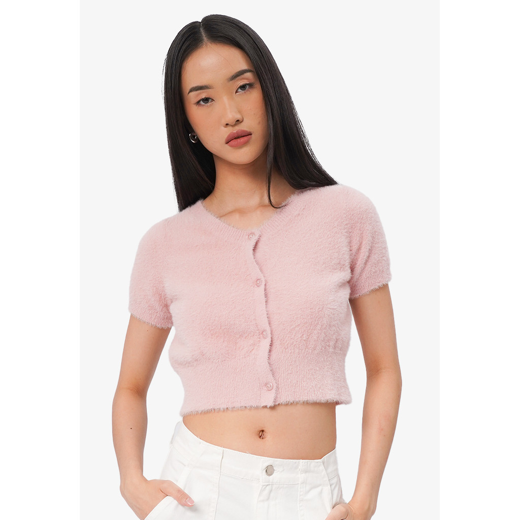 Jual COLORBOX Short Sleeve Fur Knit Top Lt. Pink | Shopee Indonesia