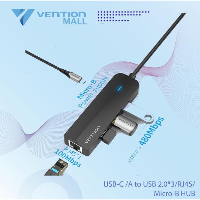 Jual Vention USB A Type C Hub Ethernet Adapter RJ45 LAN Gigabit ...