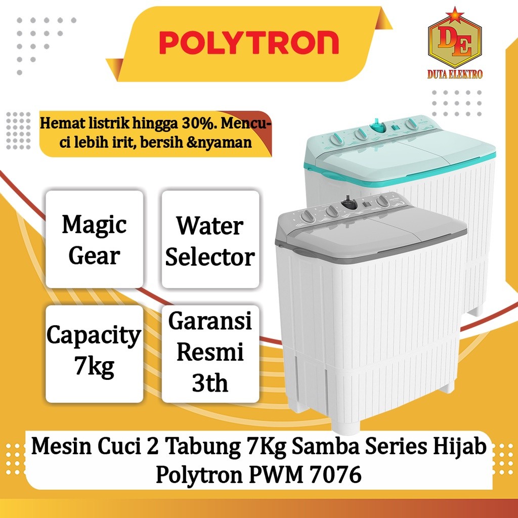Jual Mesin Cuci 2 Tabung 7kg Polytron PWM 7076 Samba Series Hijab ...