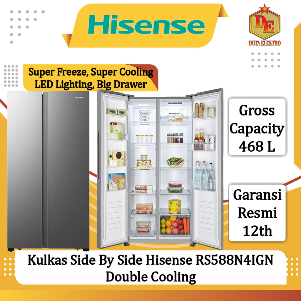 Jual Kulkas Side By Side Hisense RS 588 N4IGN Double Cooling | Shopee ...